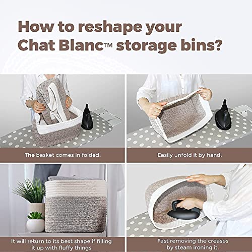Cotton Rope Basket for Storage | 15"x10"x9" Set of 3 Large Storage Baskets for Organizing with Handles, works as Cloth Baskets, Blanket Basket, Big Woven Laundry Basket or Black Toy Bin like White Wicker Laundry Baskets