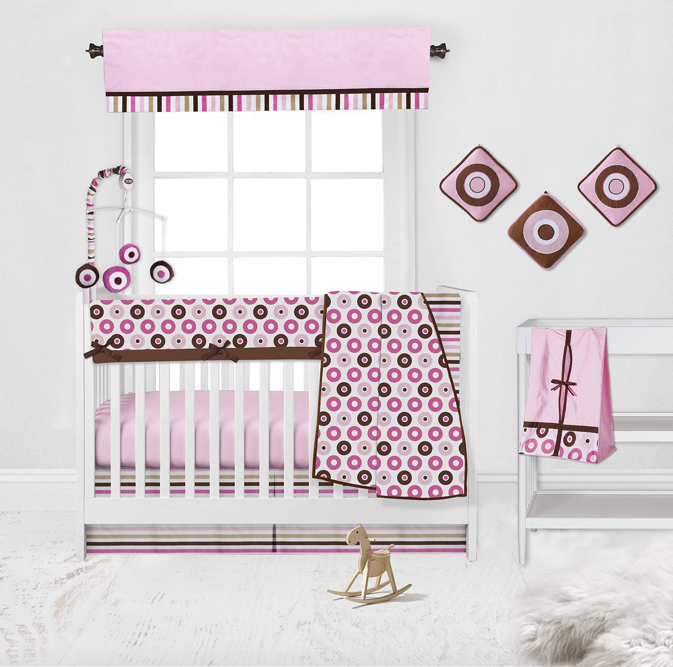 Bacati - 2 Pack MOD Stripes Printed Neutral 100% Cotton Universal Baby US Standard Crib or Toddler Bed Fitted Sheets (Pink Chocolate Brown)