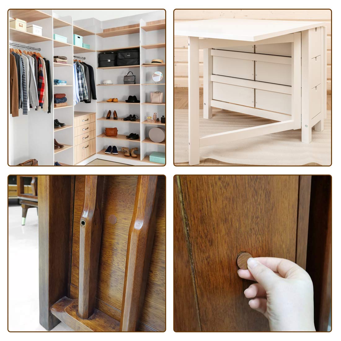 uxcell Screw Hole Covers Stickers Textured Plastic Self Adhesive Stickers for Wood Furniture Cabinet Shelve Plate 21mm Dia 108pcs in 2Sheet Maple