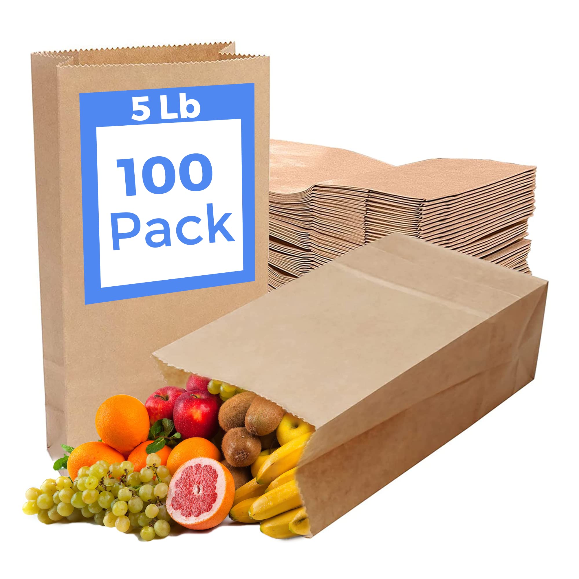 5lb Brown Paper Lunch Bags 100 Count - Large Brown Paper Bags Lunch Size - Lunch Paper Bags, Paper Sandwich Bags - Brown Lunch Bags - Paper Lunch Bags for Kids - Sandwich Bag Paper Lunch Bags for Food