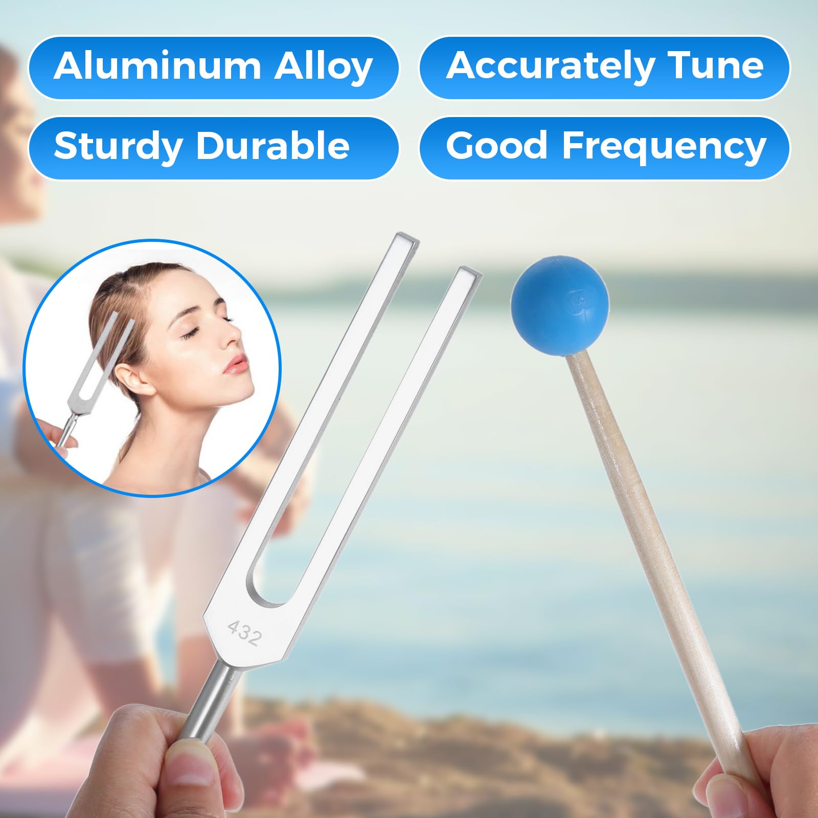 432 Hz Tuning Fork Set for Healing, Musical Instrument Tuning Forks for Chakra Balancing, Vibration, Reduce Stress, Meditation, Sound Therapy - with Silicone Hammer Bag Cleaning Cloth