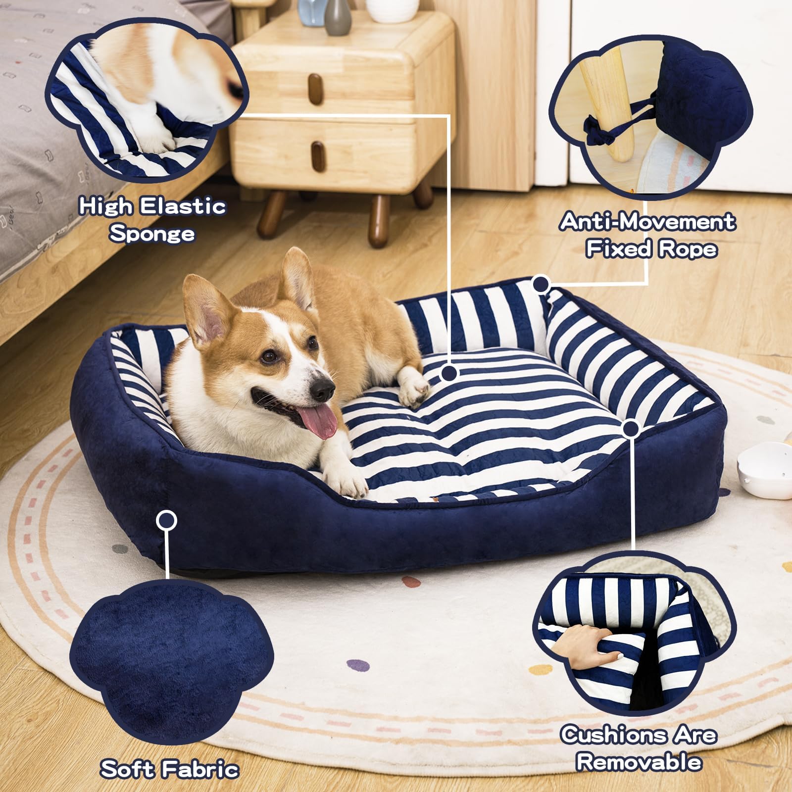 LinkRomat Dog Beds Large Sized Dog with Cushion, Extra Large Dog Bed Removable Washable & Waterproof Dog Bed, Indestructible Chew Proof Dog Bed Suit Medium & Large Dog, M, 35" L X 27" W X 6" Th