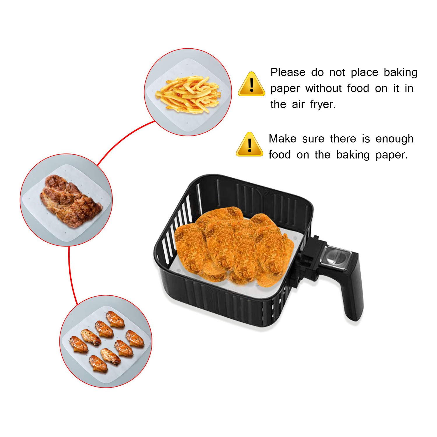 Air Fryer Parchment Paper Liners(8.7"×8.7") 100Pcs Compatible with XL Philips, NuWave Brio, Chefman, OMORC, Cuisinart, COSORI, Cooks Essentials, Power Airfryer Oven, Chef di Cucina, SARKI and More