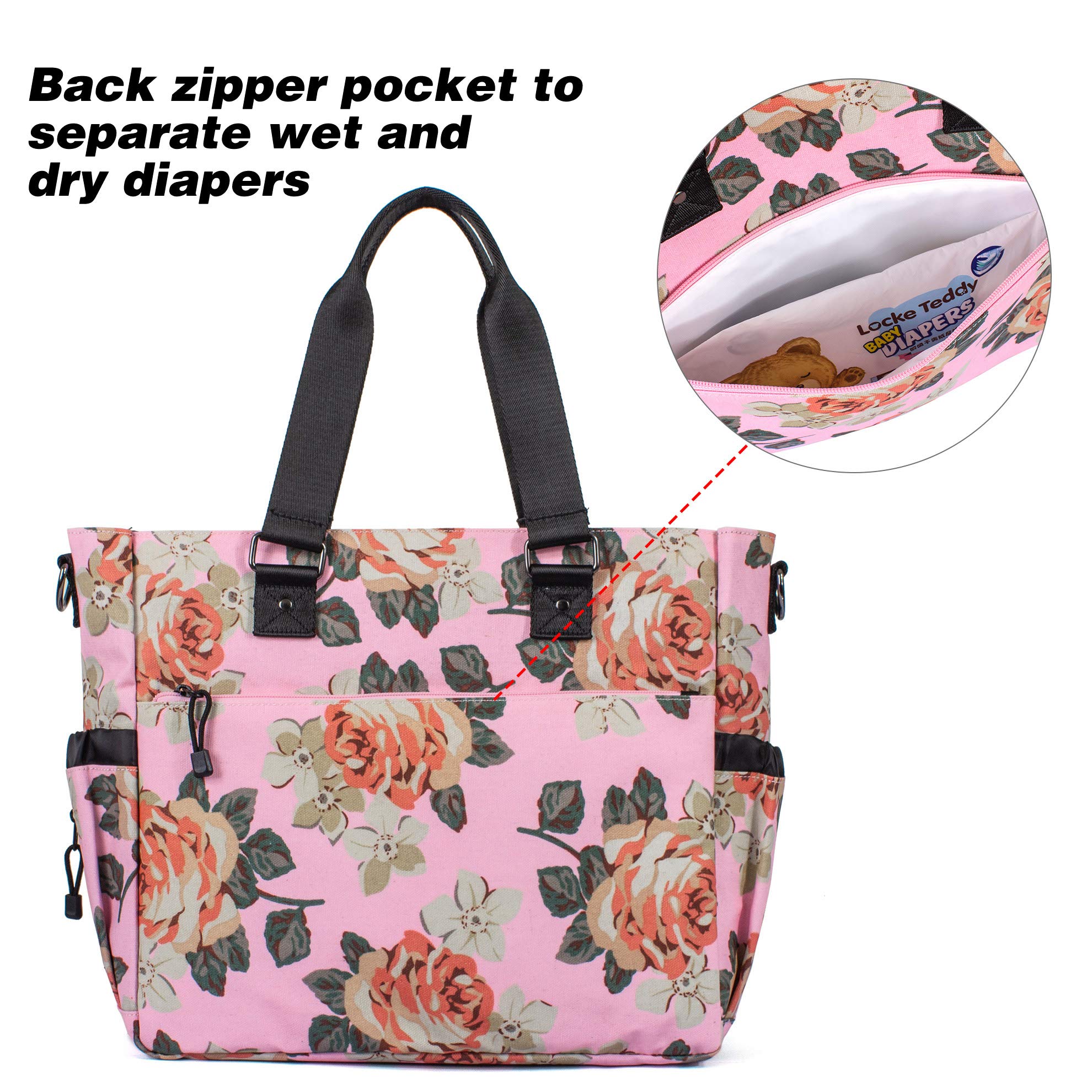 H HIKKER-LINK Womens Large Floral Waterproof Diaper Bag Weekend Bags Handbag for Mom Tote Bag Changing Pad Dark Blue