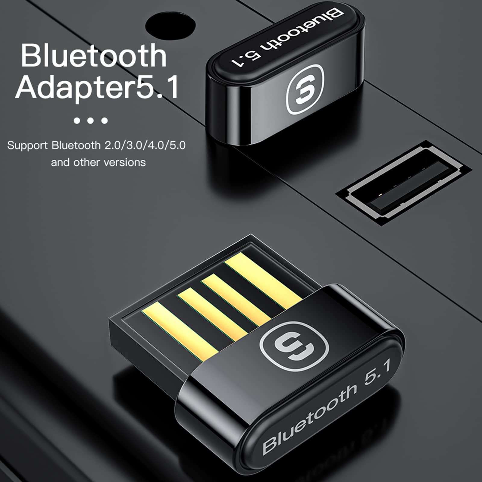 5.1 Bluetooth Adapter for PC, ESSAGER USB Bluetooth Adapter EDR, Bluetooth Dongle Wireless Bluetooth Receiver for Desktop, Laptop, Speaker, Mouse, Keyboard, Headphones Support Windows 11/10/8.1/8/7