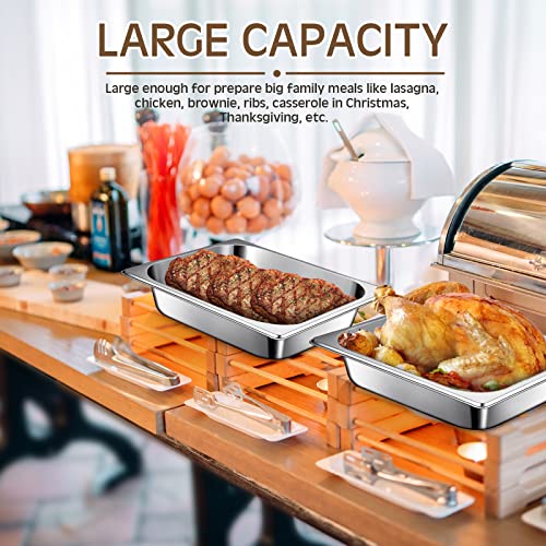 Baderke Stainless Steam Hotel Pans with Lids, 0.7 mm Thick 304 Stainless Steel Hotel Pan Anti Clogging Steam Table Pan for Food Warmer Cooking Heat, Multi Size (4 Pack, 1/2 Half Size x 2.5 Inch Deep)