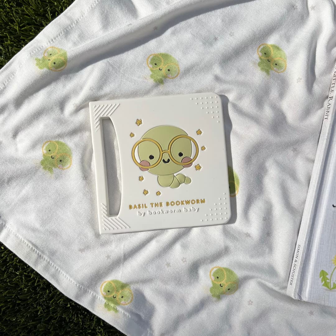 Basil The Bookworm Baby Teether - Premium BPA Free Silicone Teething Toy | Perfect for Baby Showers | Unique Book-Shaped Design | Freezer & Dishwasher Safe (Age: 3+ Months)