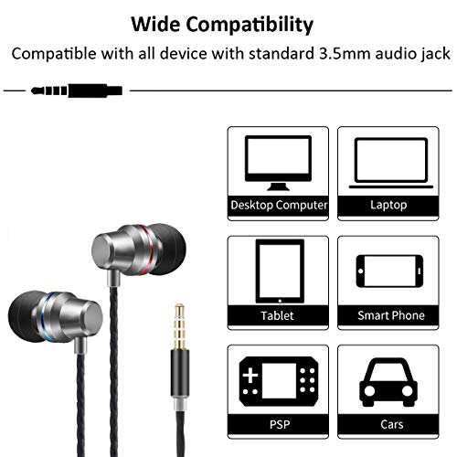3.5mm Jack Volume Control Earbuds with Microphone in Ear Headphone Earphones for Galaxy A01 A02S A10S A20S A21S A11 A12 A21 A22 A32 A10 A20 A50 / Moto G Fast G7 Power/OnePlus Nord N100 (Silver)