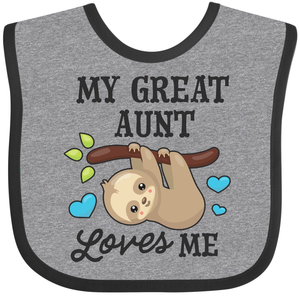 inktastic My Great Aunt Loves Me with Sloth and Hearts Baby Bib Heather and Black 2f24e
