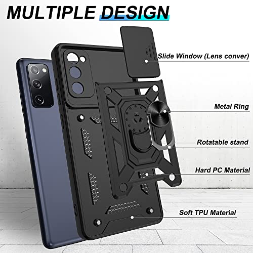 Atump Samsung Galaxy S20 FE Case(4G/5G),Galaxy S20 Fan Edition/S20 Lite with HD Screen Protector with Slide Camera Cover, 360° Rotation Ring Kickstand [Military Grade] Case for Samsung S20 FE Black