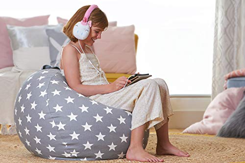 Aubliss Stuffed Animal Bean Bag Storage Chair, Beanbag Covers Only for Organizing Plush Toys, Turns into Bean Bag Seat for Kids When Filled, Large 38"-Canvas Stars Grey