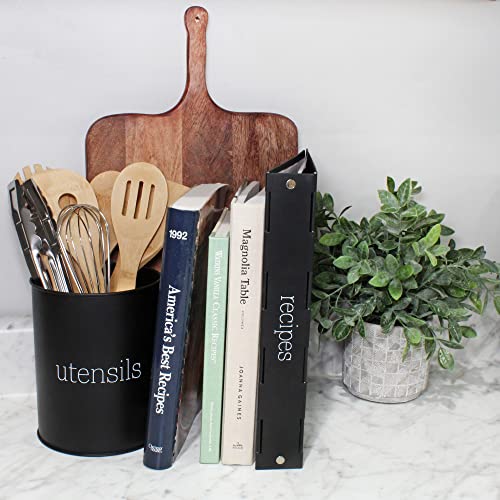 AuldHome Farmhouse Cookbook Recipe Binder (Black); Rustic Enamelware Style Metal 3-Ring Binder for Family Recipes, Custom Cookbooks and More