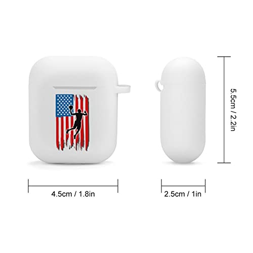 American Flag Basketball Silicone AirPods Case Protective Cover Compatible with AirPods 2 & 1 with Keychain