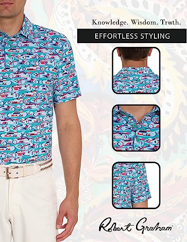 Robert Graham Men AUTO Expo Short Sleeve Knit Polo, Jade, Large