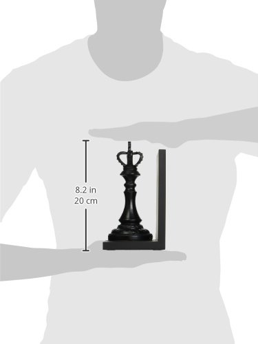 Deco 79 Resin Chess Bookends with King and Queen, Set of 2 5"W, 8"H, Black