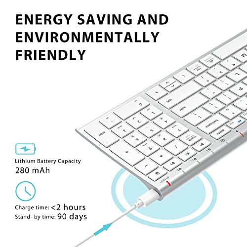 iClever BK10 Bluetooth Keyboard, Wireless Bluetooth Keyboard, Rechargeable Bluetooth 5.1 Multi Device Keyboard with Number Pad Full Size Stable Connection for Mac, Windows, iOS, Android, Laptop