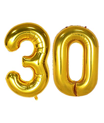 AULE 40 Inch Jumbo Gold Foil Mylar Number Balloons for Men Women 30th Birthday Party Decorations 30 Years Old Anniversary Party Supplies
