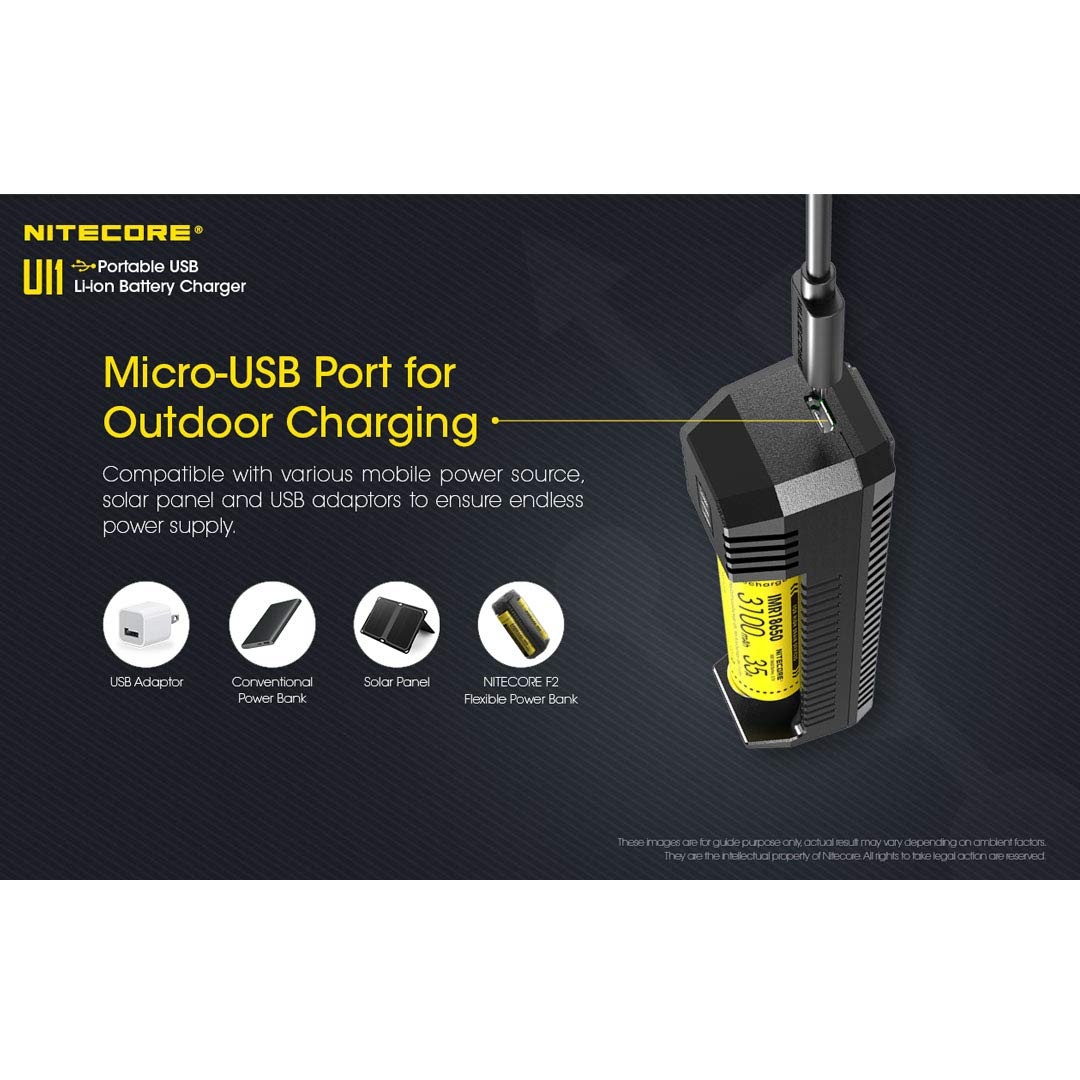 Nitecore UI1 Single-Slot Intelligent Lithium-ion Battery USB Charger for 18650, 18350, 20700, 21700, 16340, 14500 and More,and LumenTac Battery Organizer