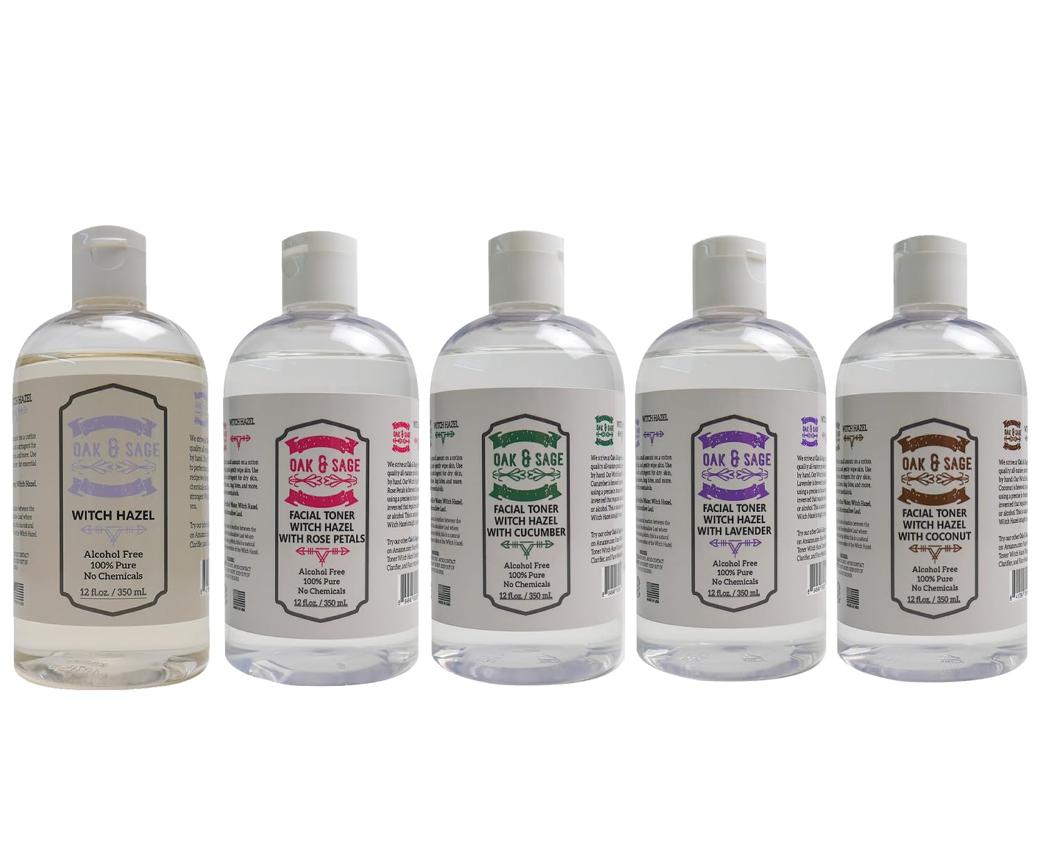 Oak & Sage Homeopathic Facial Toner Witch Hazel Unscented - 12oz Astringent, 100% Pure, No Alcohol, No Additives