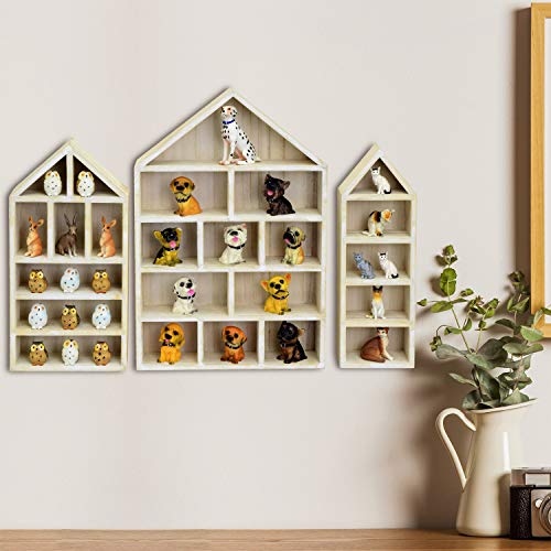 Ikee Design House-Shaped Wooden Shadow Cubby Box Display Shelf Organizer Storage Shadow Box for Mini Figures, Set of 3, Wash White Color, 10" W x 2 1/4" D x 15" H
