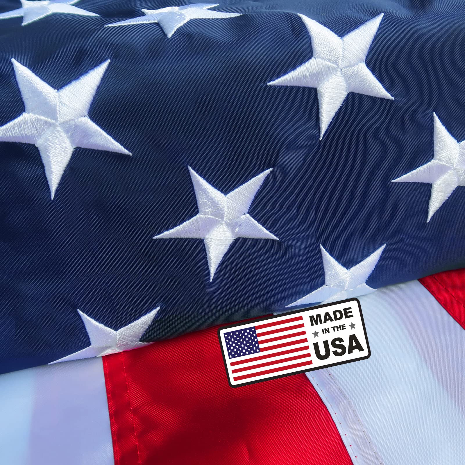 American Flags for Outside 3x5 USA Flag Made in USA Embroidered Stars Heavy Duty US Flag Banner for High Winds Sewn Stripes Oxford Cloth Header with 4 Rows Stitched Edge