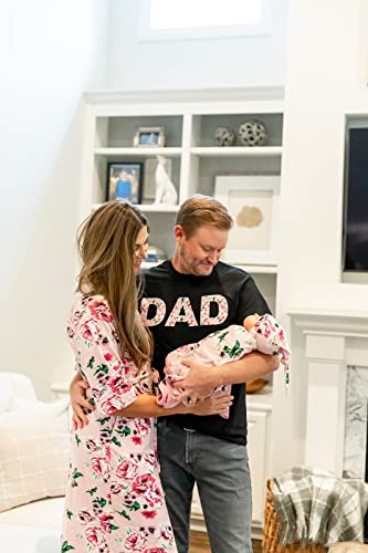 Baby Be Mine Maternity Nursing Delivery Robe & Baby Girl Swaddle Blanket Set with Daddy T-Shirt (Small/Medium Robe -Large Tshirt, Amelia)