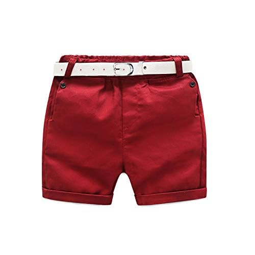 Mubineo Toddler Little Boy Kids Summer Floral Shirt Bermuda Shorts Outfit Set Clothes (White/Red, 3T)
