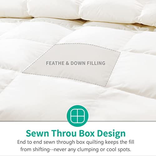 APSMILE Organic Feathers Down Comforter California King, All-Seasons Duvet Insert, 100% Cotton and Goose Feathers Down Medium Warm Quilted Bed Comforter Insert (104x96, Ivory White)