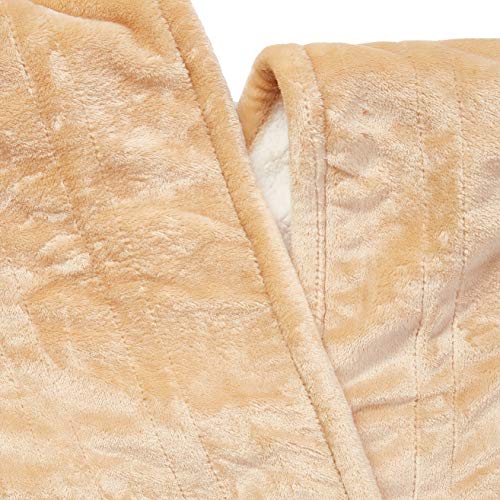 Beautyrest Reversible Sherpa to Fleece Electric Wrap Poncho Blanket Shawl Wearable, Auto Shut Off, Virtually Zero EMF, Multi Heat Setting, UL Certified, Machine Washable, Tan 50" x 64"