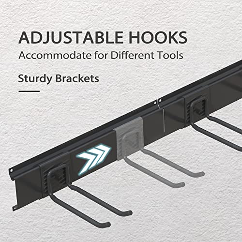 ROMATIA Garage Tool Organizer Wall Mount，Heavy Duty Tool Storage Rack，Garage Wall Organizer and Storage with 6 Garage Hooks for 300lbs Capacity
