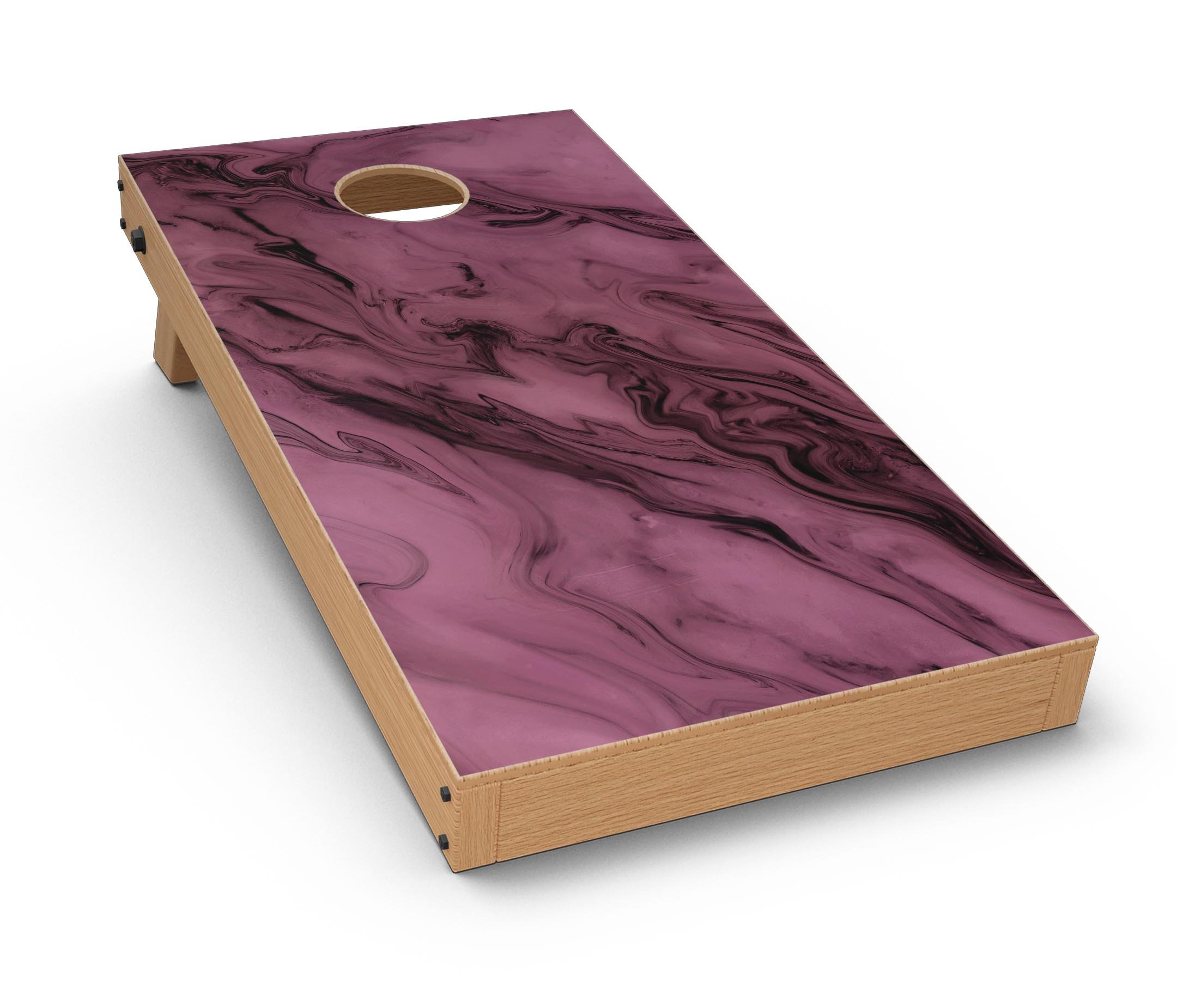 Design Skinz Marble Skin Set for Cornhole (Skin Only) - Black & Pink Marble Swirl V1