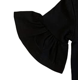 Lotus Lane Baby Onesie Black Onesie Bell Sleeve Romper Flared Ruffle Bodysuit Stretchy Big Bow Headband Outfit