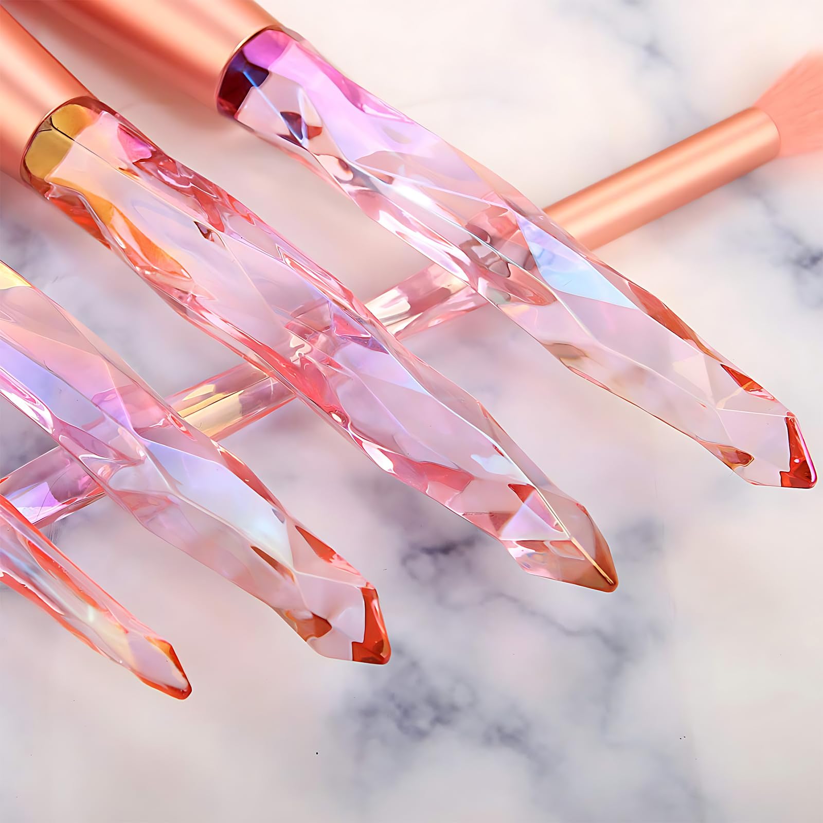 Kingtree Makeup Brushes, 10PCS Pink Crystal Makeup Brush Set Premium Synthetic Foundation Powder Concealer Eyeshadow Makeup Brush Kit, Professional Make Up Brush Set for Girls and Ladies