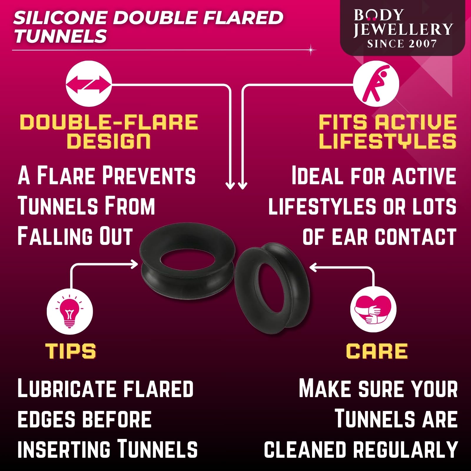 34mm Black Implant grade sili Double Flare Flesh Tunnels Large Gauge Plug AKCU Ear Stretching Stretchers Piercing SI04 2Pcs