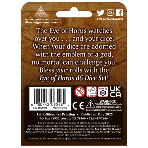 Eye of Horus d6 Dice Set | 6 Pcs | 19mm Six-Sided | Pearlized Dice | Tabletop Roleplaying Games | RPG | from Steve Jackson Games