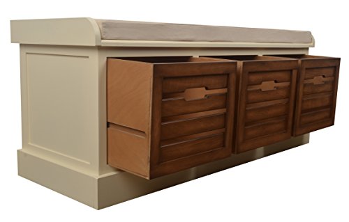 Decor Therapy Melody Three Drawer Bench with Cushion Wood White Honeynut (FR6337) White and Honey