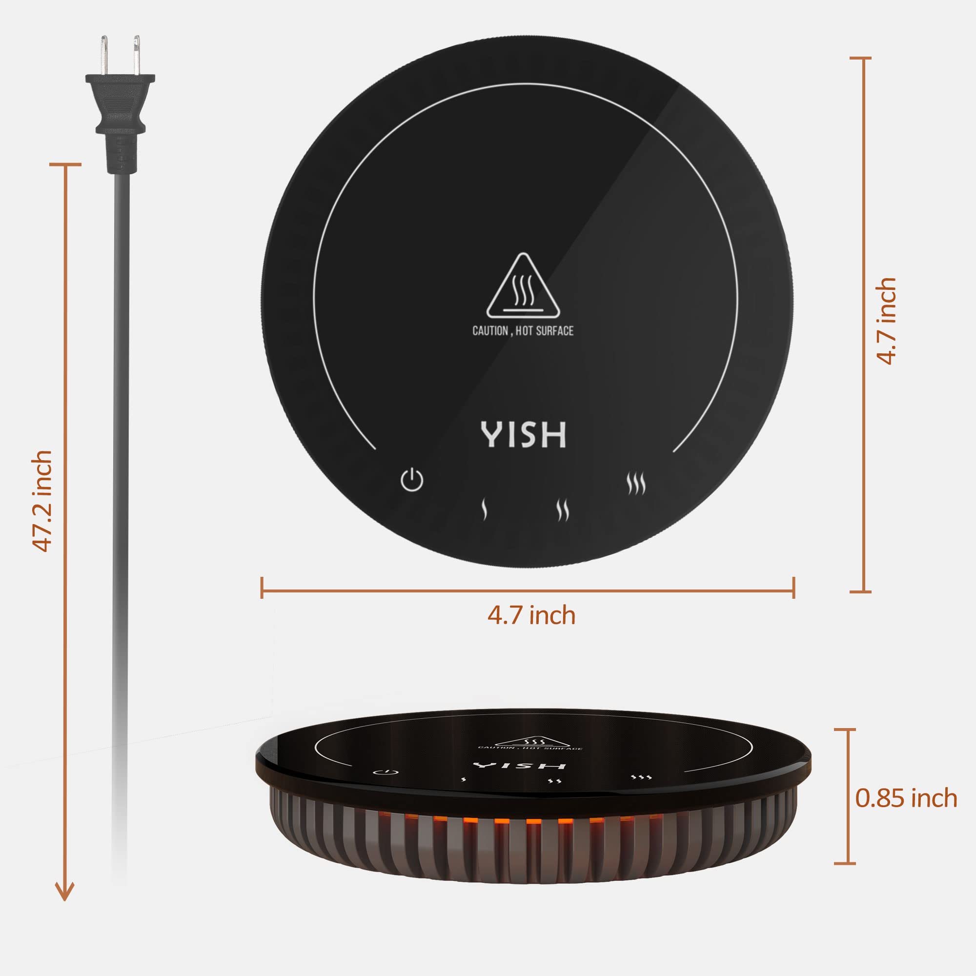 Candle Warmer, YISH Flat Bottom Coffee Mug Warmers for Desk, 25W Electric Tea and Espresso Beverage Warmers for Home and Office, Cup Warmer Auto Shut Off with 3 Temperature Setting (Y130US)