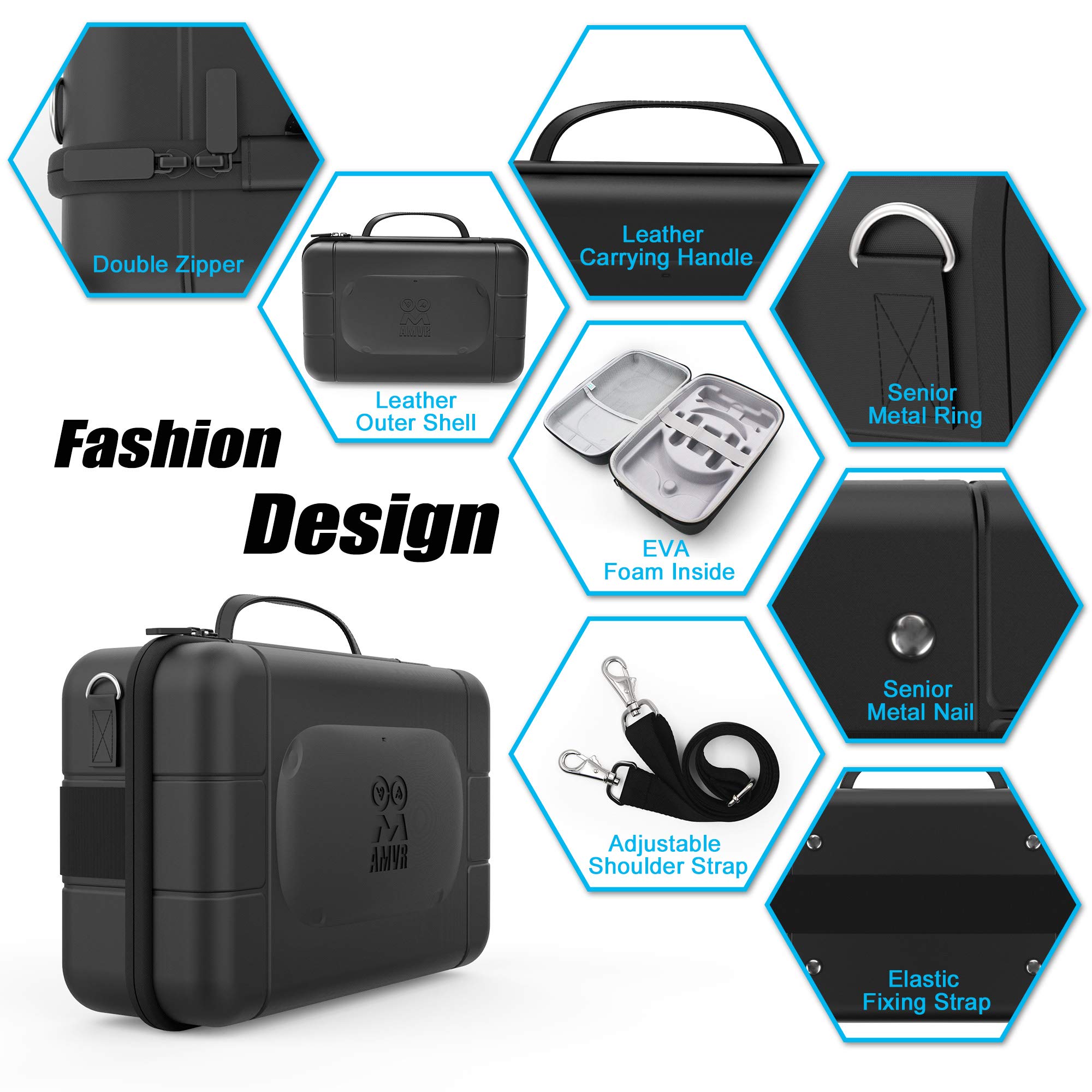AMVR Touch Controller Grip Cover, Leather Fashion Travel Case, Face Silicone Cover Mask, VR Headset Display Stand, Lens Protect Pad, Nose Pad Replacement Accessories Gift Set for Oculus Quest 1