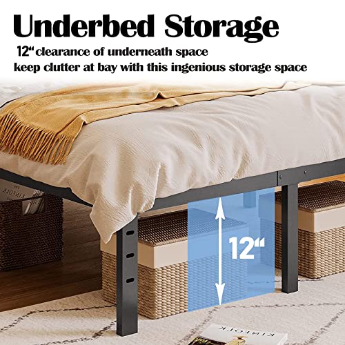 Auroral Zone Twin Bed Frame 14 Inches Tall 3 Inches Wide Wood Slats with Better Support for Foam Mattress No Sagging No Slip, No Box Spring Needed, Noise Free, Easy Assembly-Black