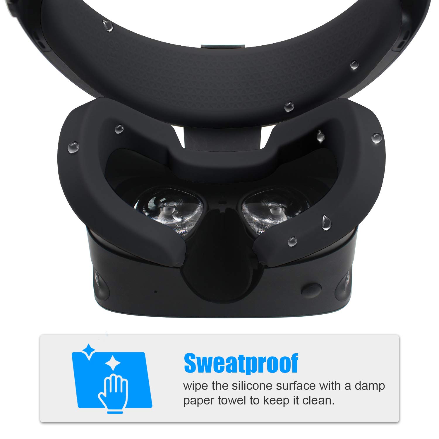 AMVR VR Mask Silicone Protective Cover & Front Foam and Rear Foam Silicone Cover Suit Set Compatible with Oculus Rift S Headset Sweatproof Waterproof Anti-Dirty Replacement Face Pads Accessories