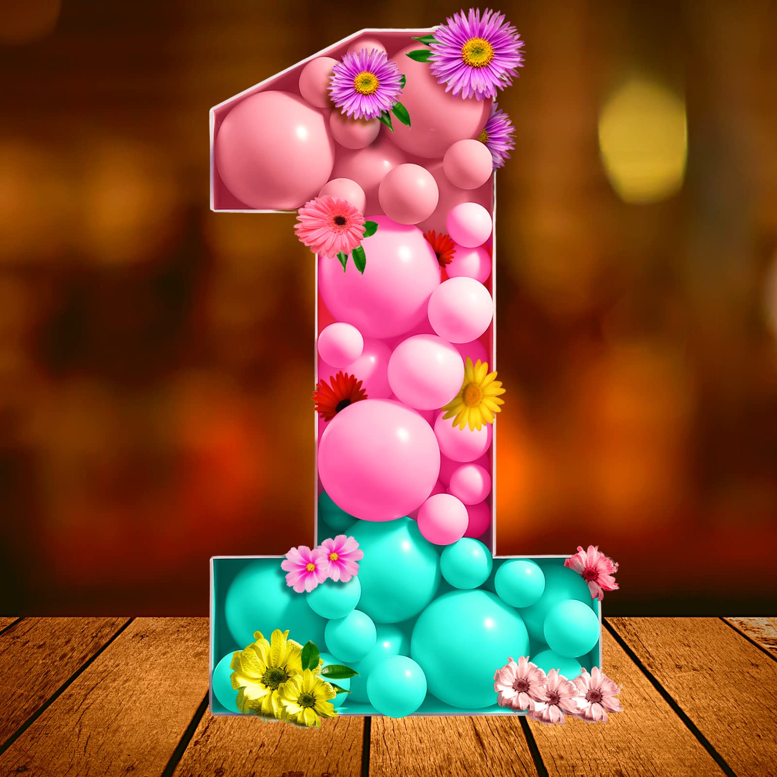 3ft Mosaic Numbers for Balloons Frame Light Up Large Cardboard Numbers Marquee Numbers Pre-Cut Kit Number 1 Balloon Frame Cut-out Extra Large Foam Board First Birthday Backdrop 1st Birthday Party
