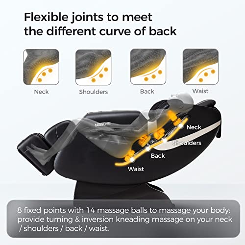 BOSSCARE Massage Chair Recliner with Zero Gravity, Full Body Airbag Easy to Assemble with Bluetooth Speaker, Foot Roller,Faux Leather, Brown
