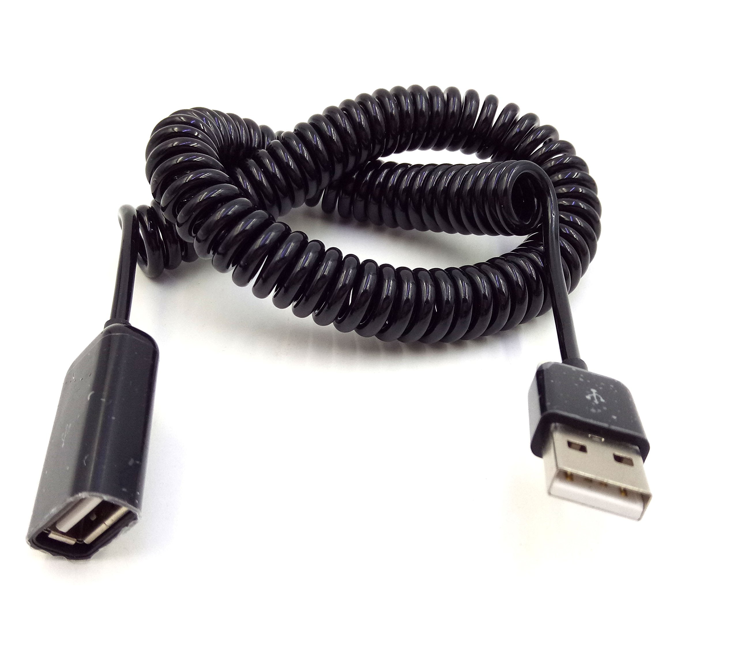 Coiled Spring USB Cable, Qaoquda10FT/3M Spiral Coiled USB 2.0 Male to Female Data Sync & Charge Cable (Black)