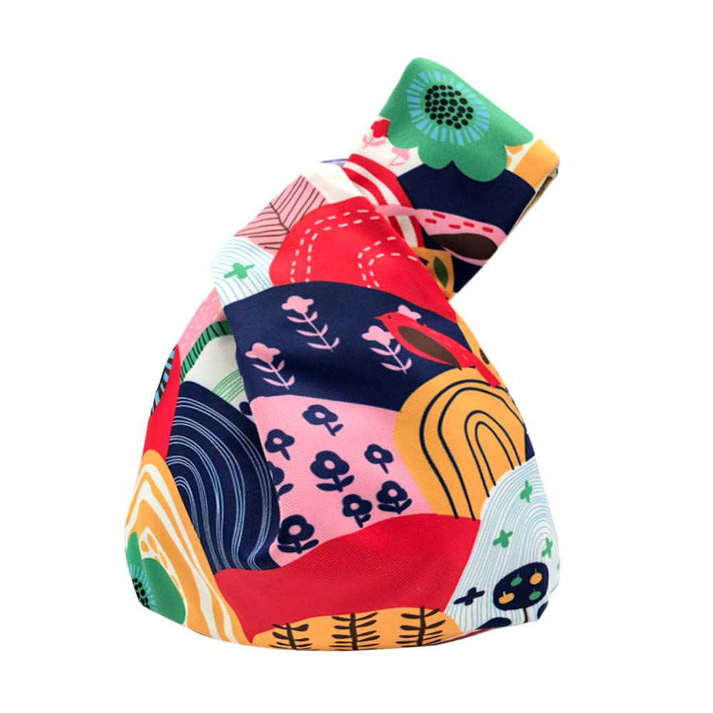 BAR Stylish Cotton Japanese Pattern Wrist Bag Sleeve Knot Pouch Portable Canvas Tote Purse for Female, Women (Graffiti)