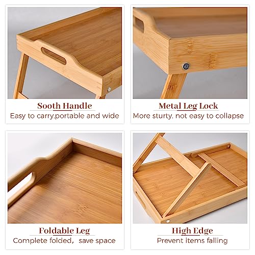Bed Table Tray, Bamboo Bed Tray Table for Eating and Laptops, 19.7" x11.81'' Large Size Breakfast Food Tray Foldable Legs, Serving Tray with Handles for Sofa, Bed, Eating, Snacking and Working