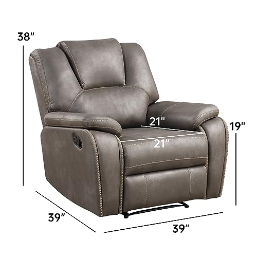 ANJ Manual Recliner Chair with Padded Headrest and Armrest, Overstuffed Reclining Chairs Comfy Faux Leather Recliners Single Sofa for Living Room