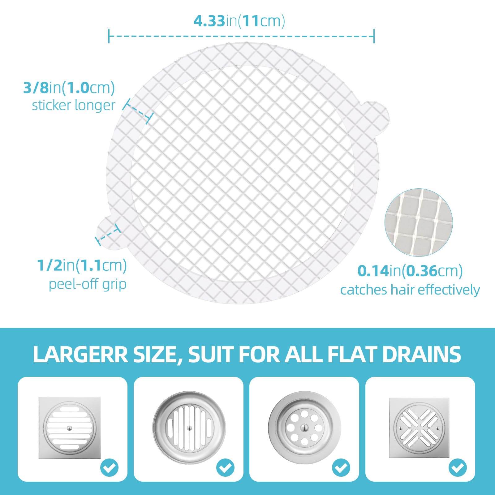 30 Pack, Classic Disposable Shower Drain Hair Catcher - Adhesive Mesh Stickers Drain Cover Hair Trapper Shower Filter, Round