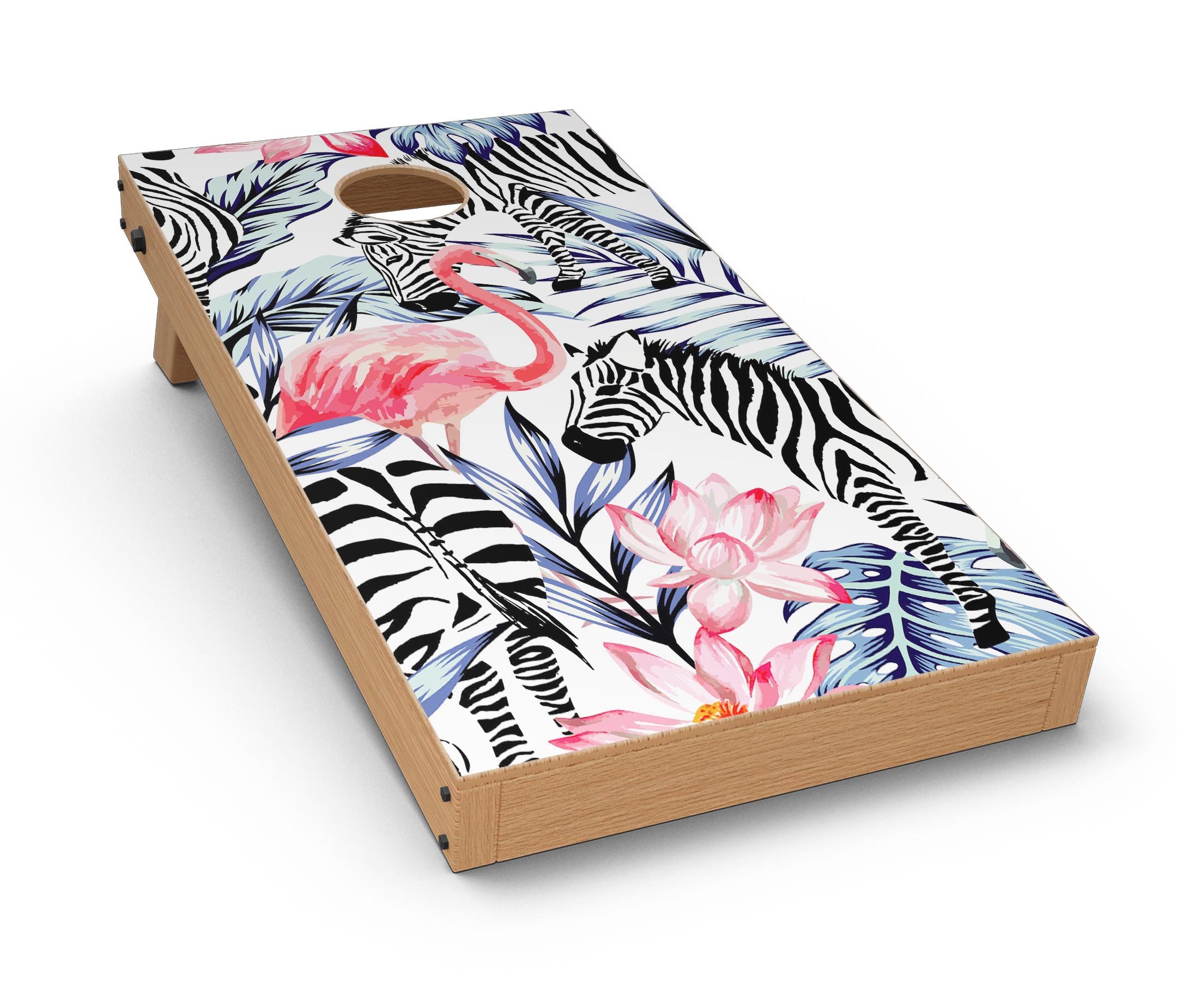 Design Skinz Summer Tropical Skin Set for Cornhole (Skin Only) - Tropical Flamingo and Zebra Jungle