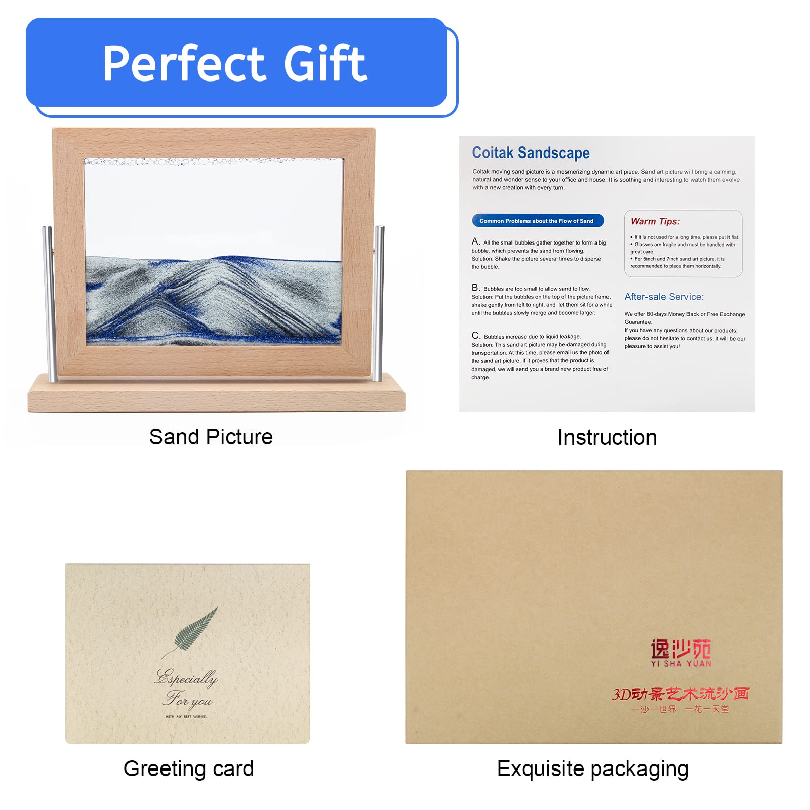 Coitak Moving Sand Art Picture, Dynamic Sand Picture, Desktop Moving Sand Art for Home Decor and Office