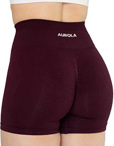 AUROLA Intensify Workout Shorts for Women Seamless Scrunch Short Gym Yoga Running Sport Active Exercise Fitness Shorts Black Cherry
